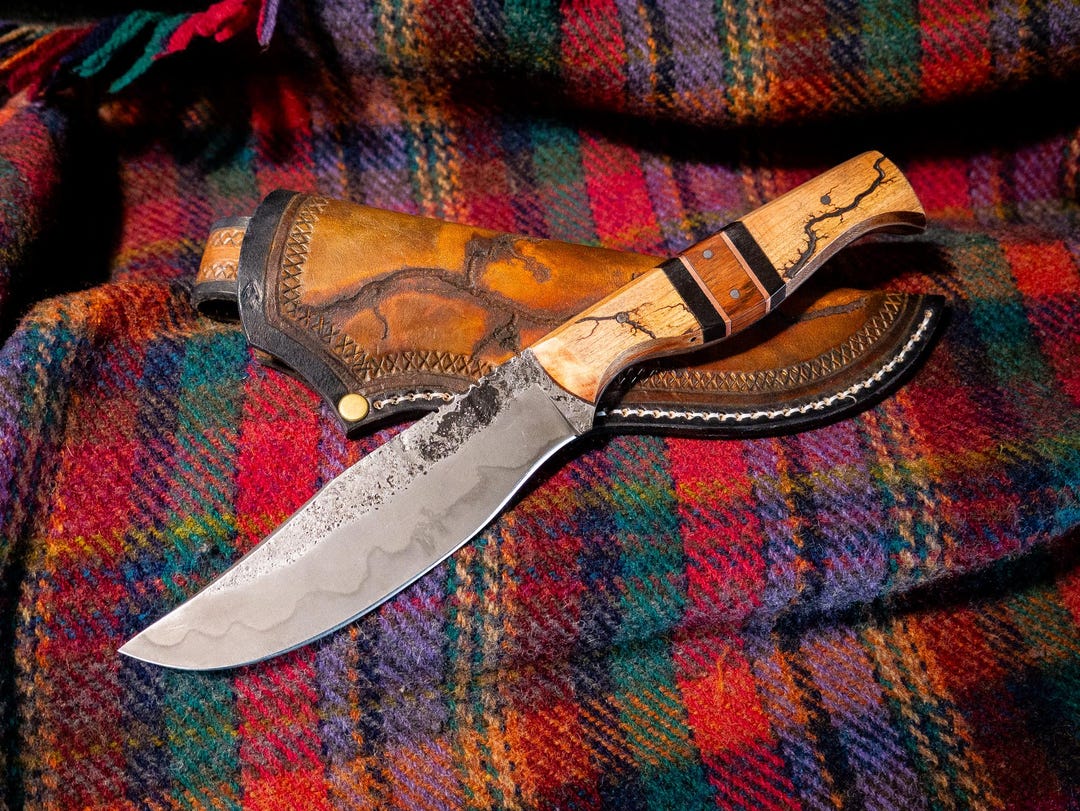 Hand Forged Bushcraft Knife, Hamon Line, With Sheath, "the Lightning ...