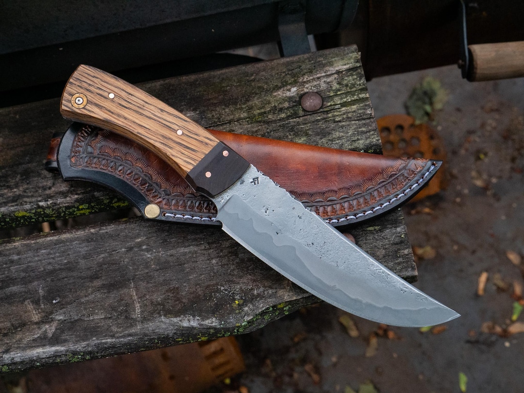 Hand Forged Camp Knife, Hamon Line, With Sheath, Hiking, Hunting ...