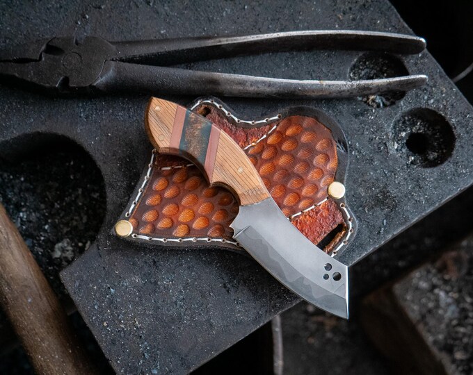 Handmade Skinning/edc Knife With Hamon Line, Pancake Scout Carry Sheath ...