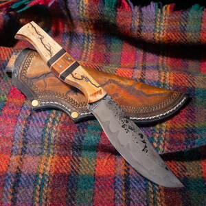 Hand Forged Bushcraft Knife, Hamon Line, With Sheath, "the Lightning ...