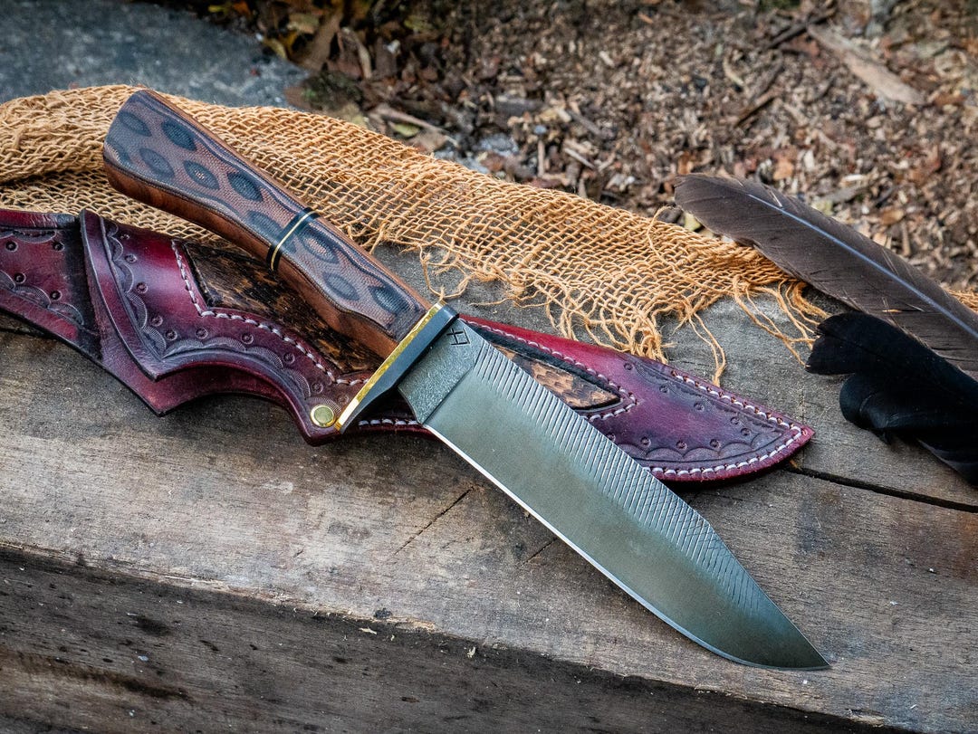 Hand Forged Farrier's Rasp Drop Point Bowie, Rattlesnake Skin Inlay ...