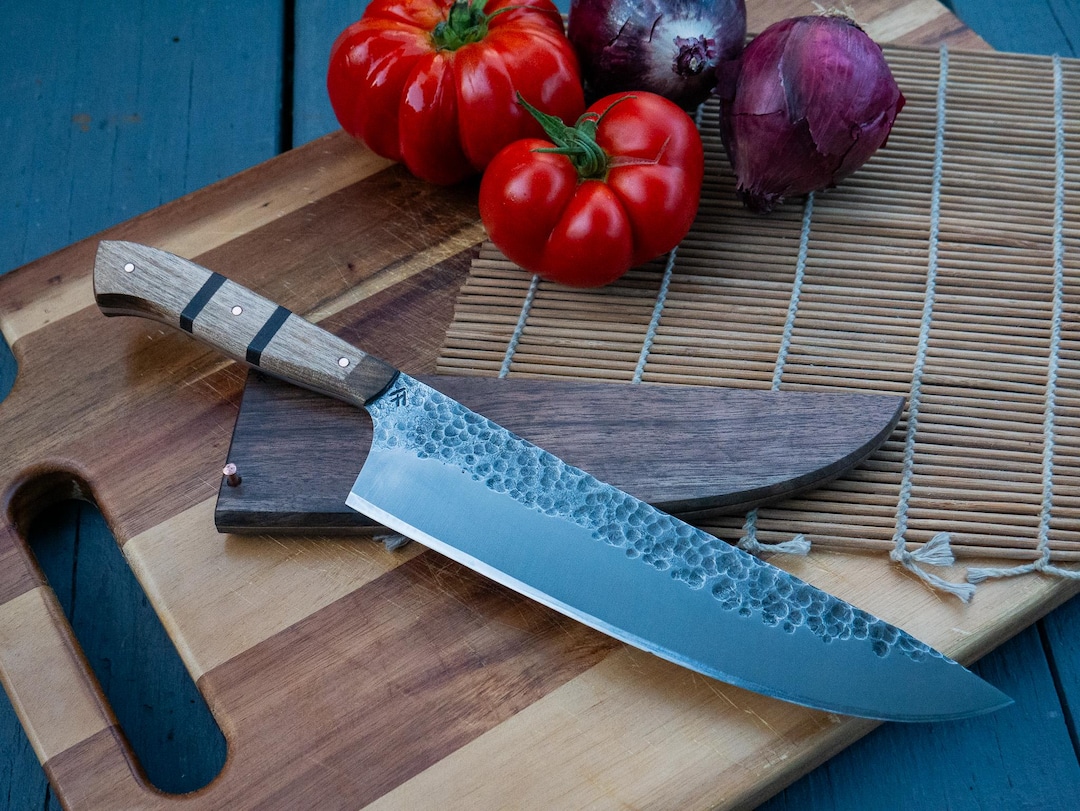 Hand Forged Japanese Gyuto Kitchen Knife, Hammer Pattern - Etsy
