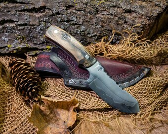 Hunting/edc Knife, Hamon Line, With Sheath - Etsy