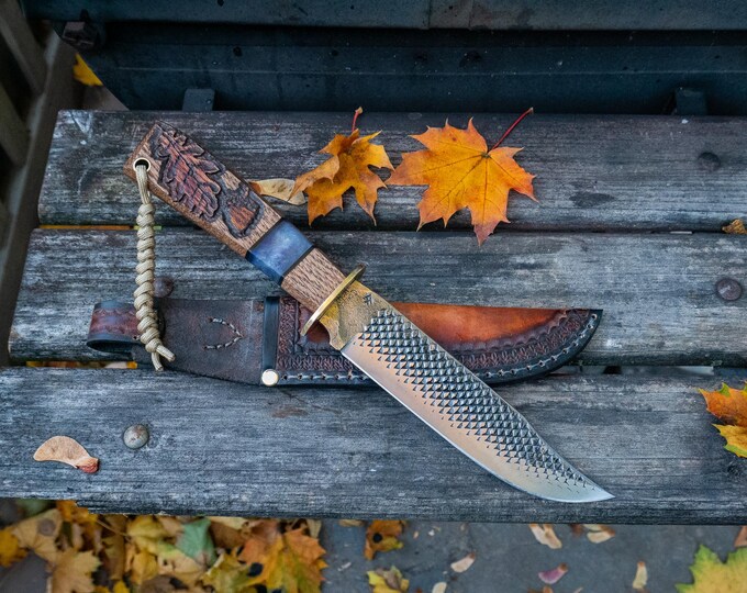 Hand Forged Farrier's Rasp Bowie, Oak Leaf Engraved Handle - Etsy