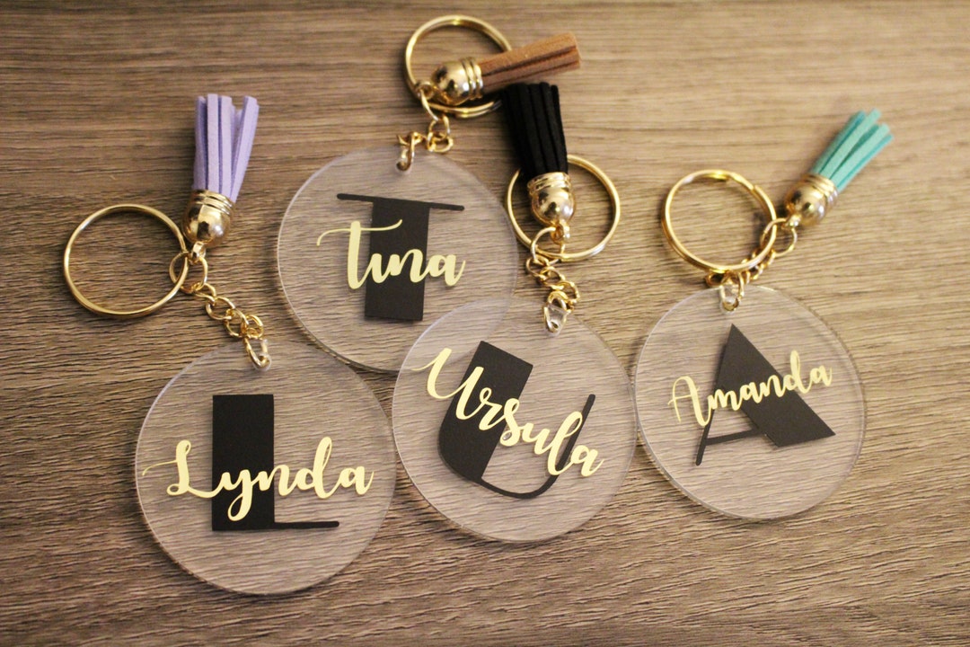 Clear Monogram Keychain gold Foil - Etsy