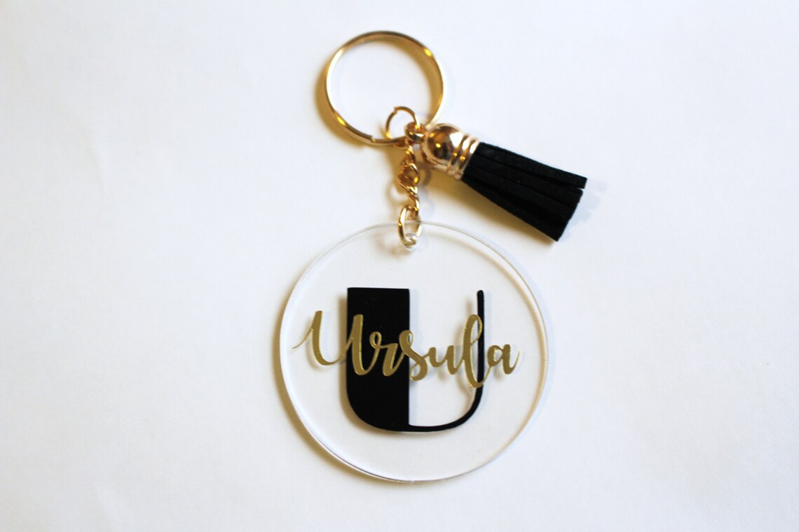 Clear Monogram Keychain gold Foil - Etsy