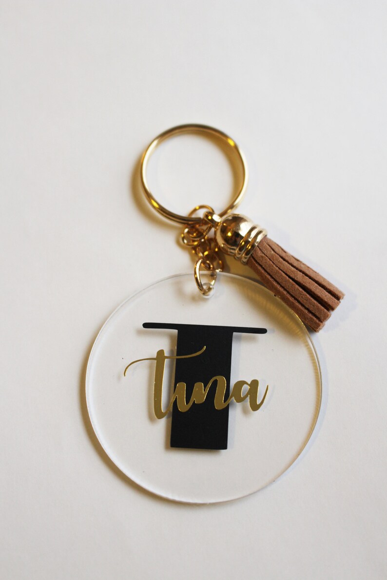 Clear Monogram Keychain gold Foil - Etsy