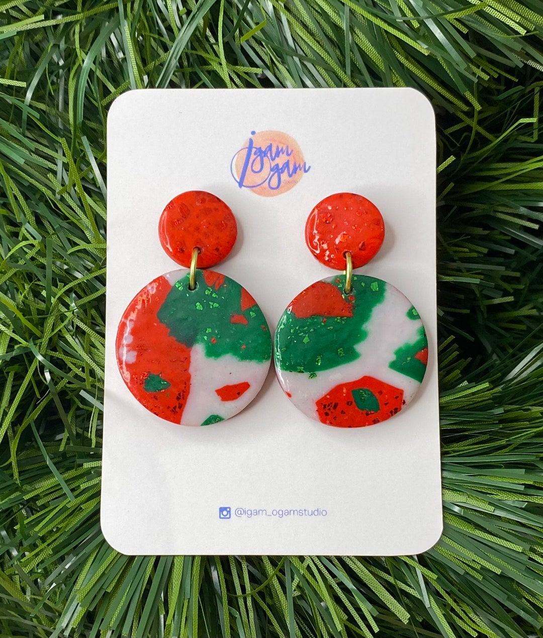 Christmas Terrazzo Red White and Green Polymer Clay Drop - Etsy