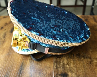 Blue Sequin Captain Hat - Etsy