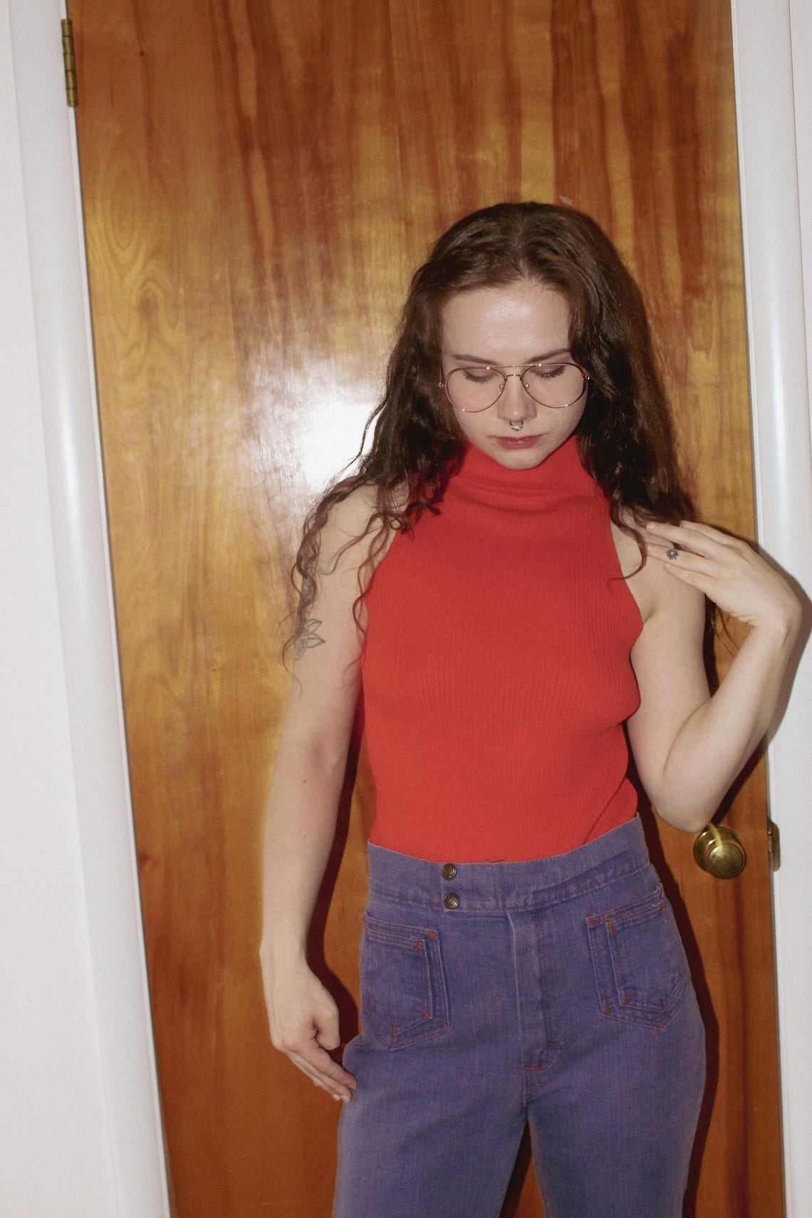 70s Vintage Bodysuit Turtleneck Dark Orange - Size XS/S - Etsy