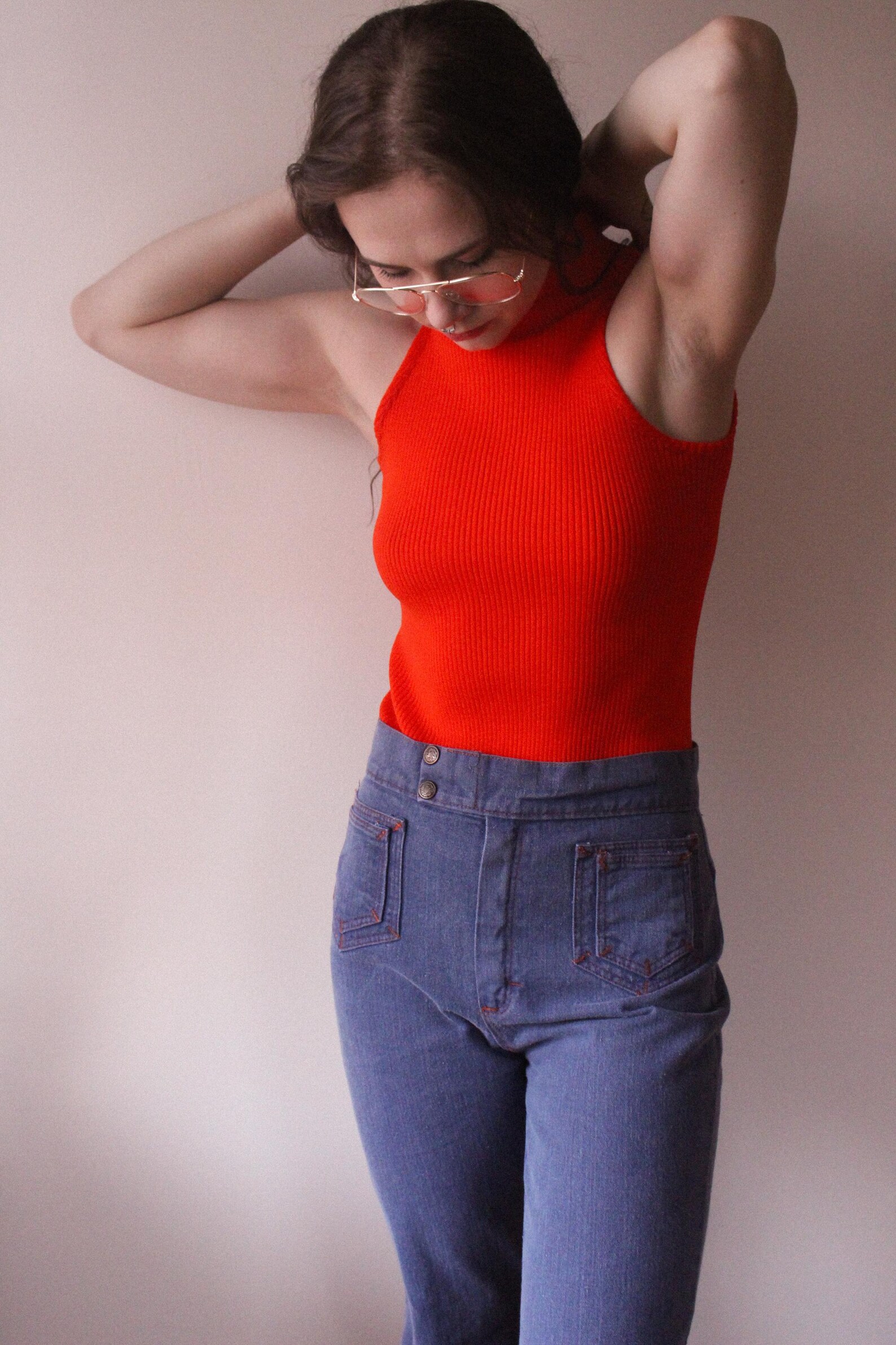 70s Vintage Bodysuit Turtleneck Dark Orange - Size XS/S - Etsy