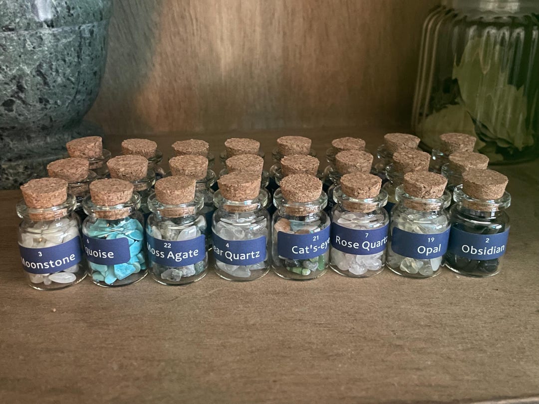 24 Pack of Crystals in Jars Labeled for Spells, Spellcasting, Spell ...