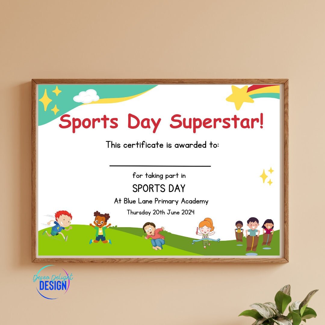 PERSONALISED Sports Day Certificate-end of Year-sports Day- Celebration ...