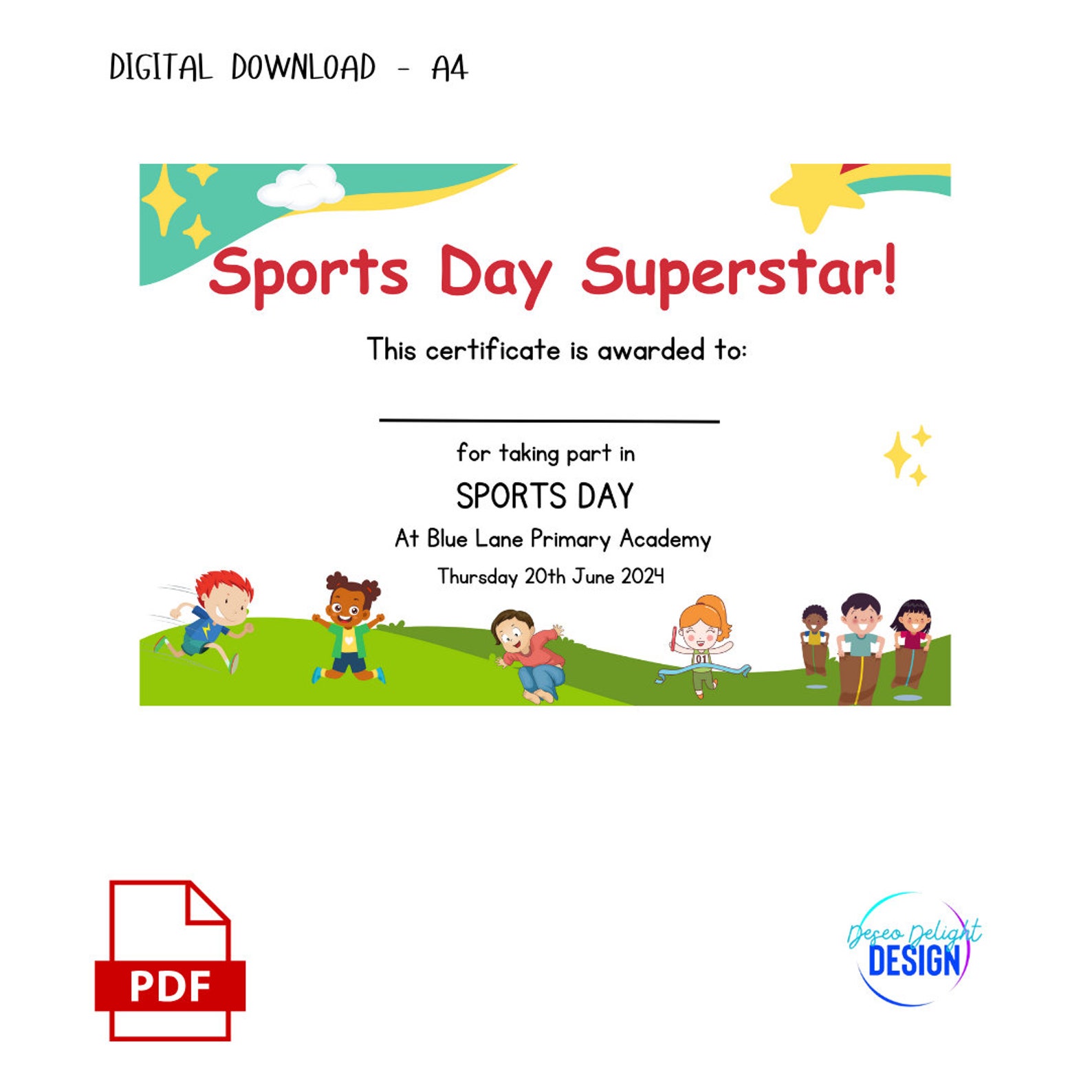 PERSONALISED Sports Day Certificate-end of Year-sports Day- Celebration ...