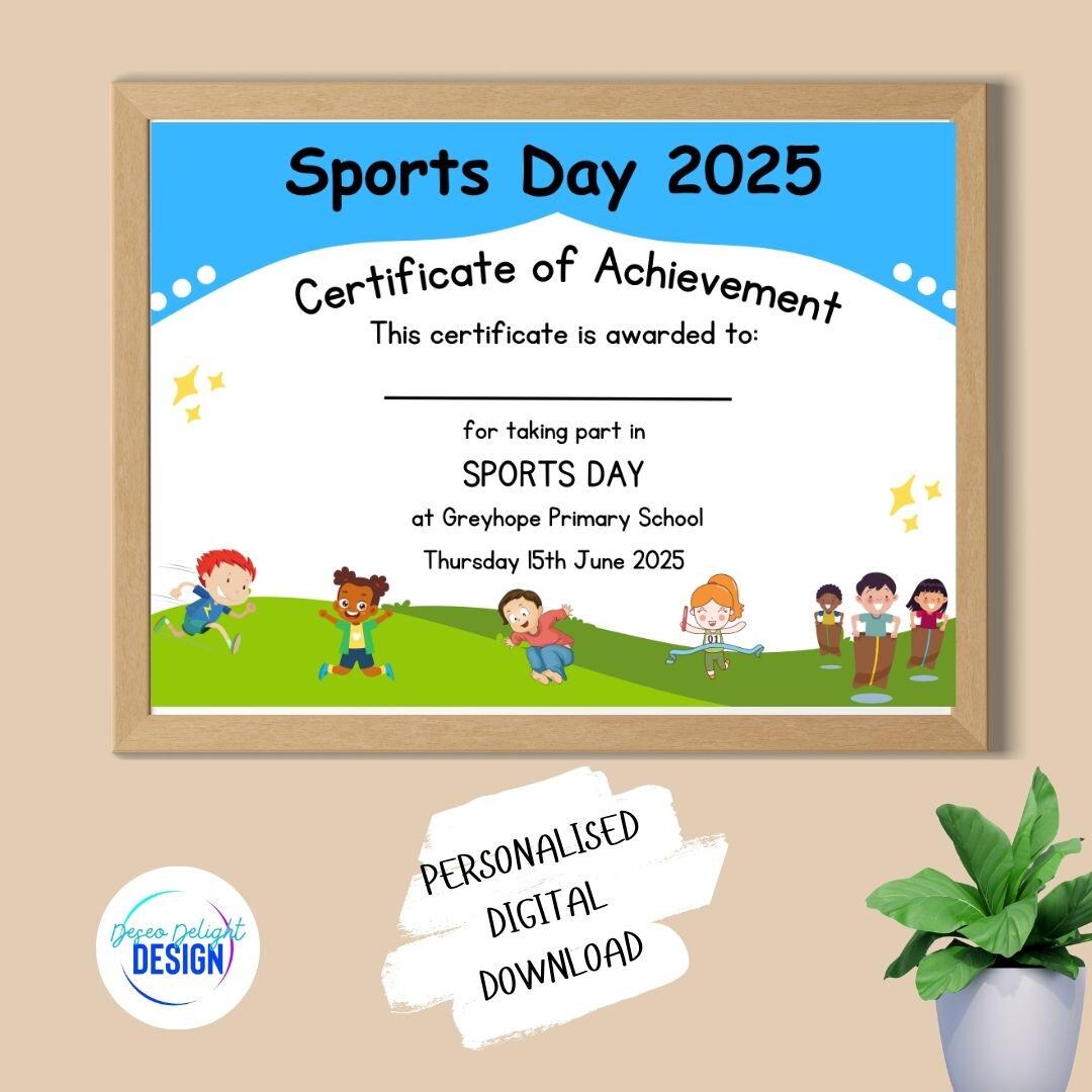 PERSONALISED Sports Day Certificate of Achievement-end of Year-sports ...