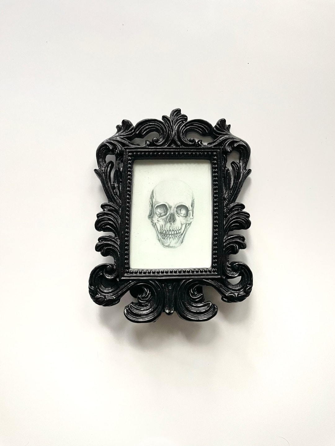 Print of Original Skull Drawing, Skull Photo, Black Baroque Frame ...