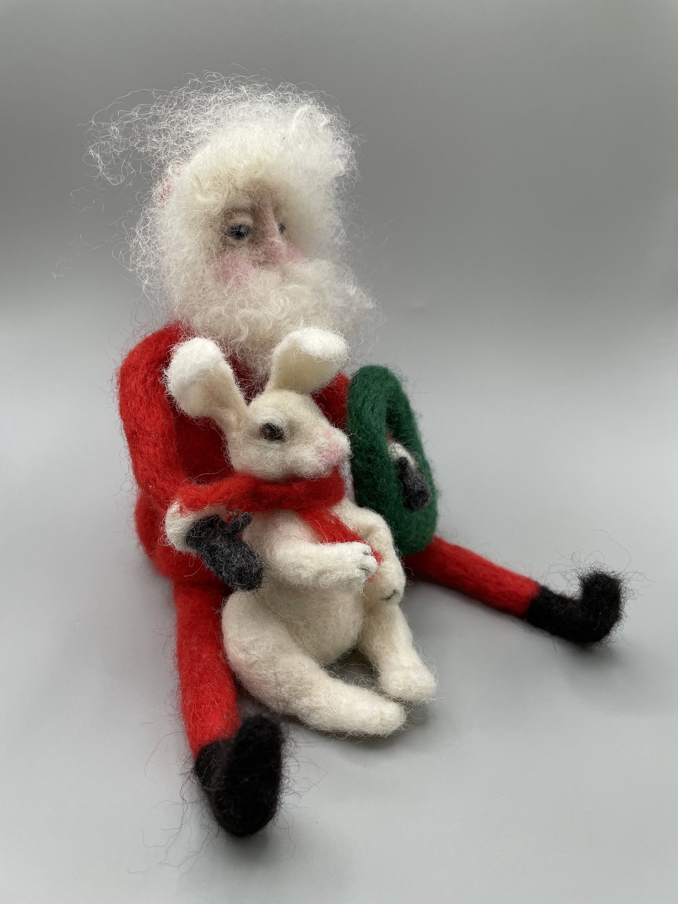 Felted Santa and Holly the Rabbit With Undecorated Felted Wreath ...
