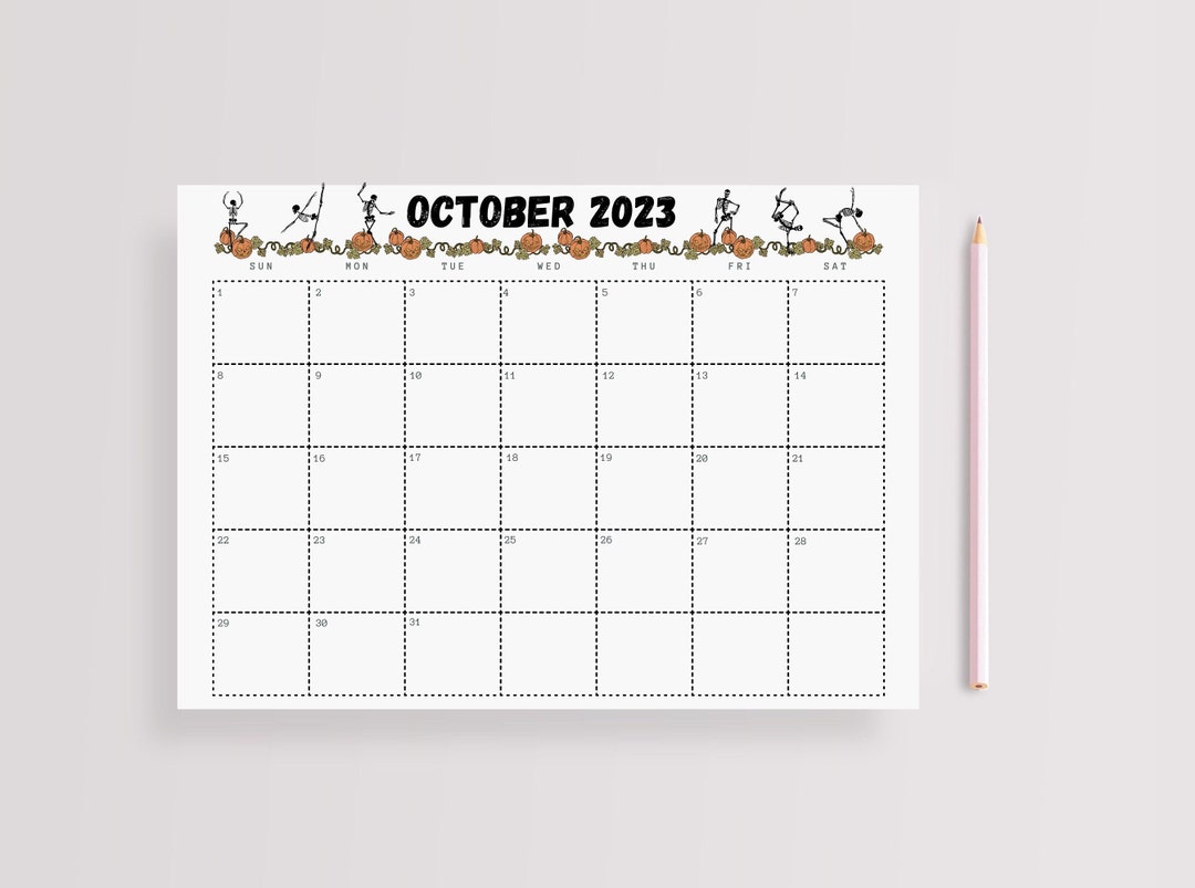 Dancing Skeleton October 2023 Calendar - Etsy