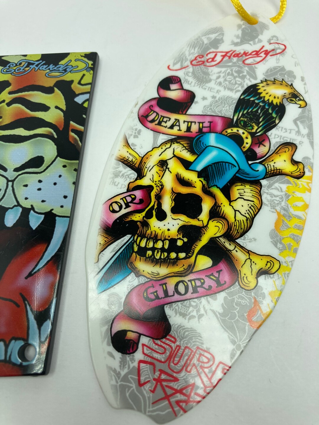 Ed Hardy Graphic Design Hang Tag Heavy Plastic Two Sided Printed Surfer ...