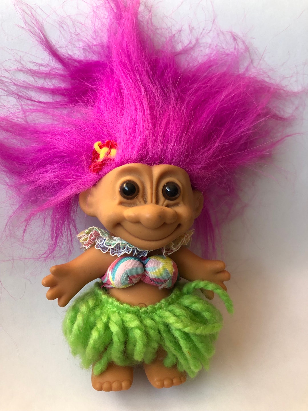 Troll Vintage Russ Berrie Troll Doll Hawaiian Dancer Magenta Hair Thick ...