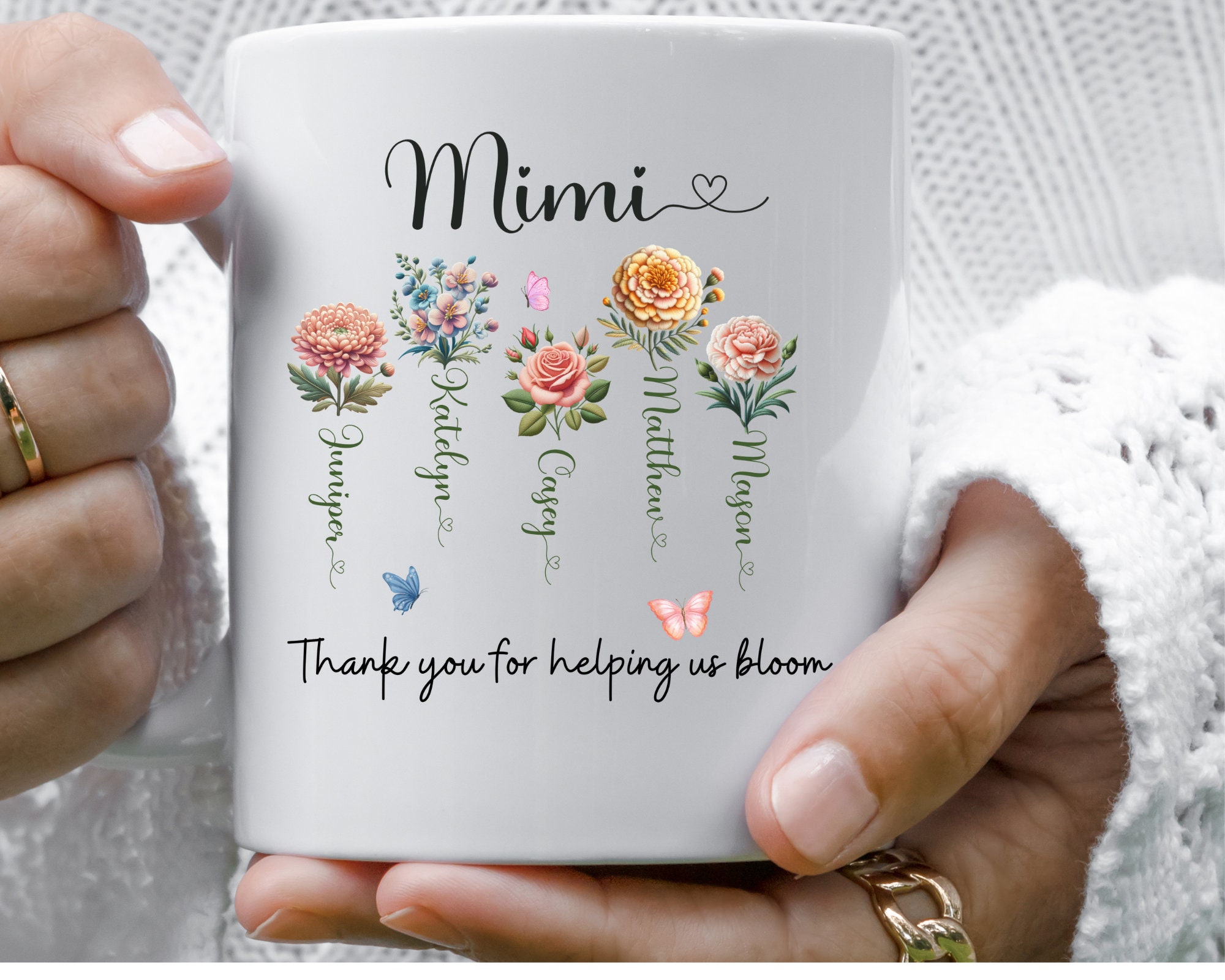 Personalized Mimi Mug With Birth Flower and Grandkids' Names Mother's ...