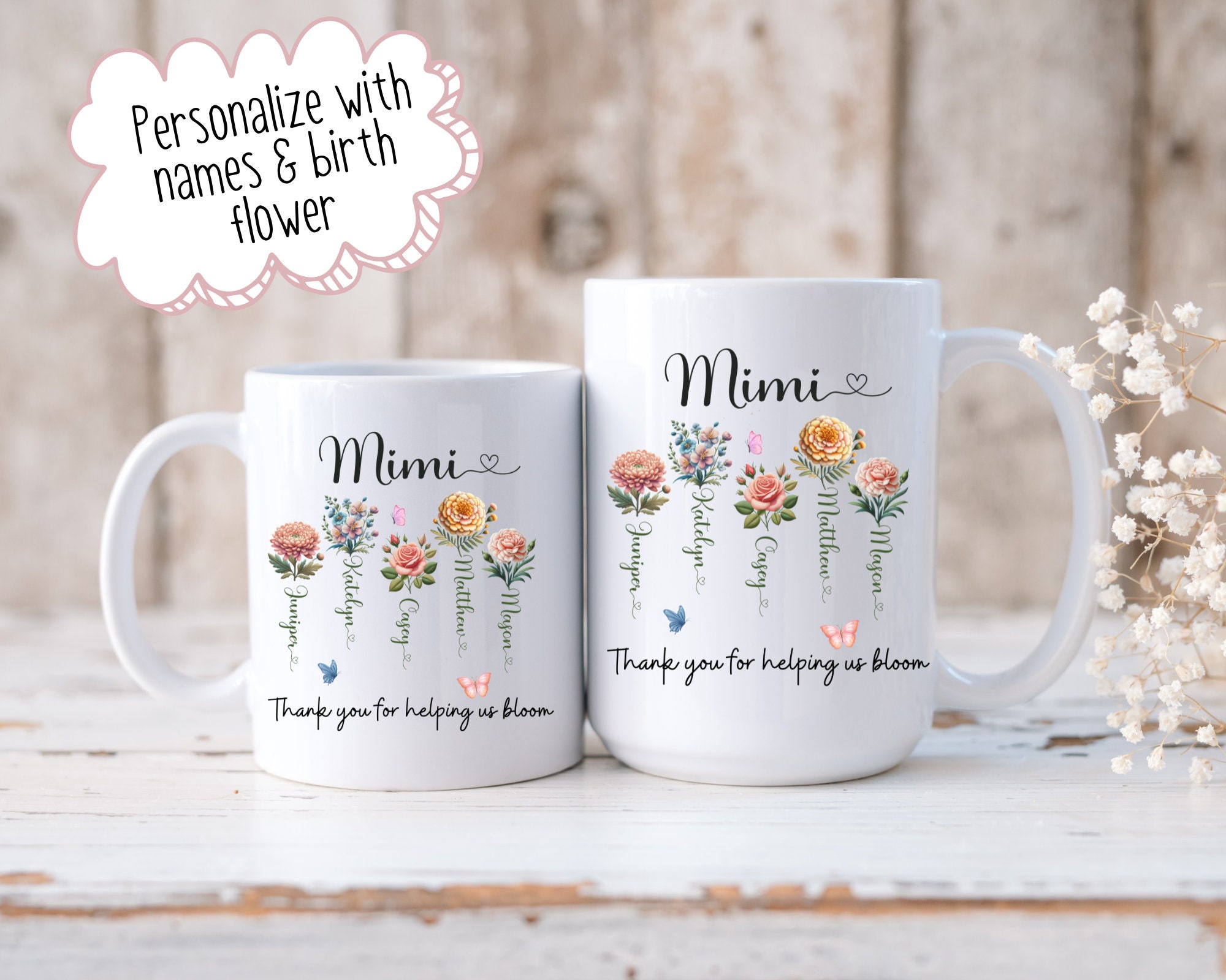 Personalized Mimi Mug With Birth Flower and Grandkids' Names Mother's ...