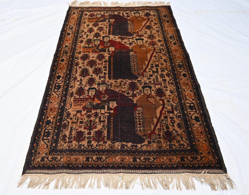 Vintage Pictorial Turkmen Rug, Wall Hanging Rug, Handmade Wool Carpet ...