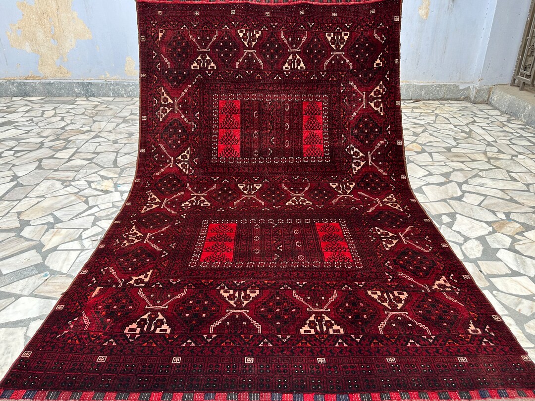 Red Afghan Rug, 7.10 X 4.10 Ft, Vintage Turkmen Parda Rug, Natural Veg ...