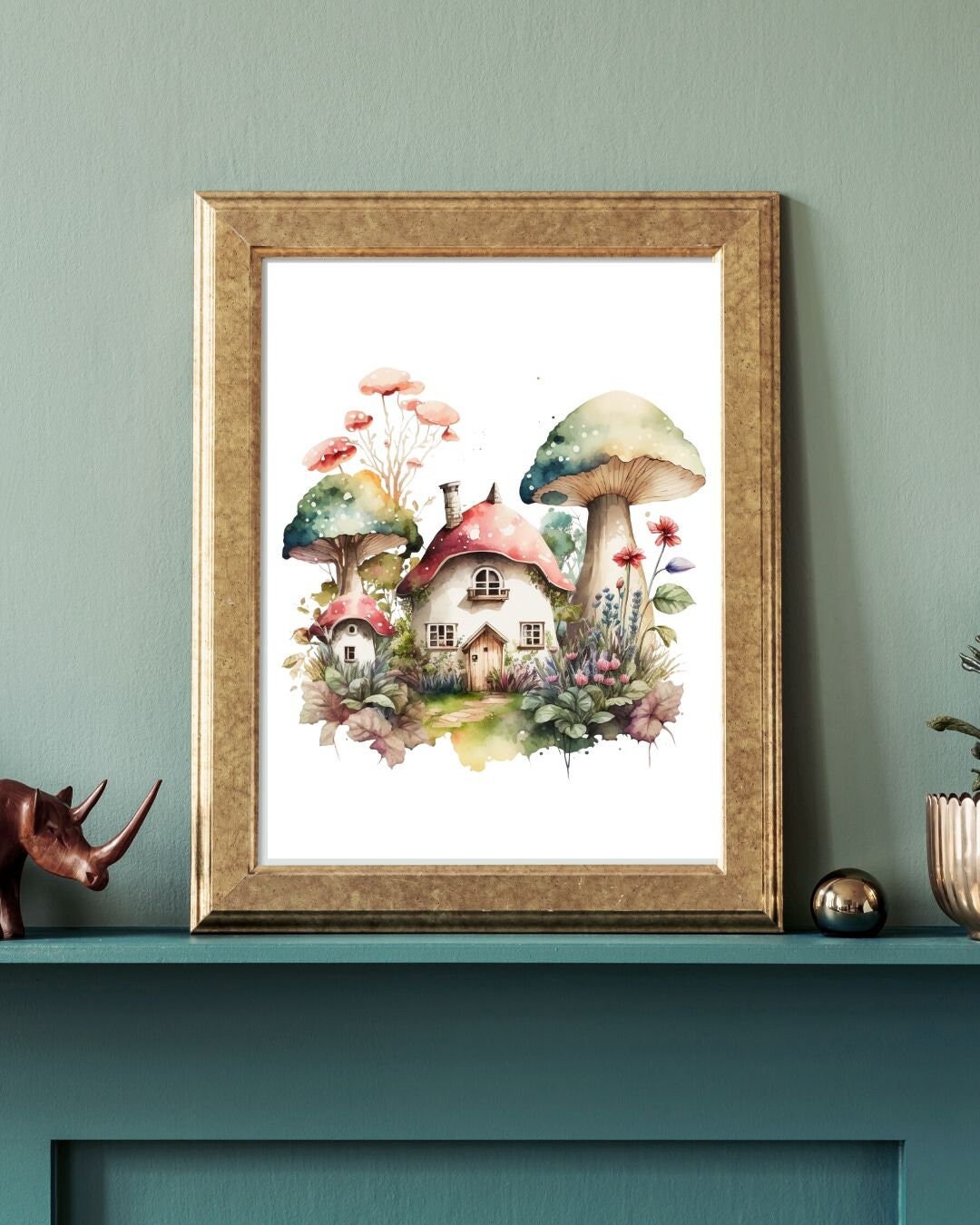 Twinkling Toadstool Retreat Mushroom Art Nature Watercolor - Etsy
