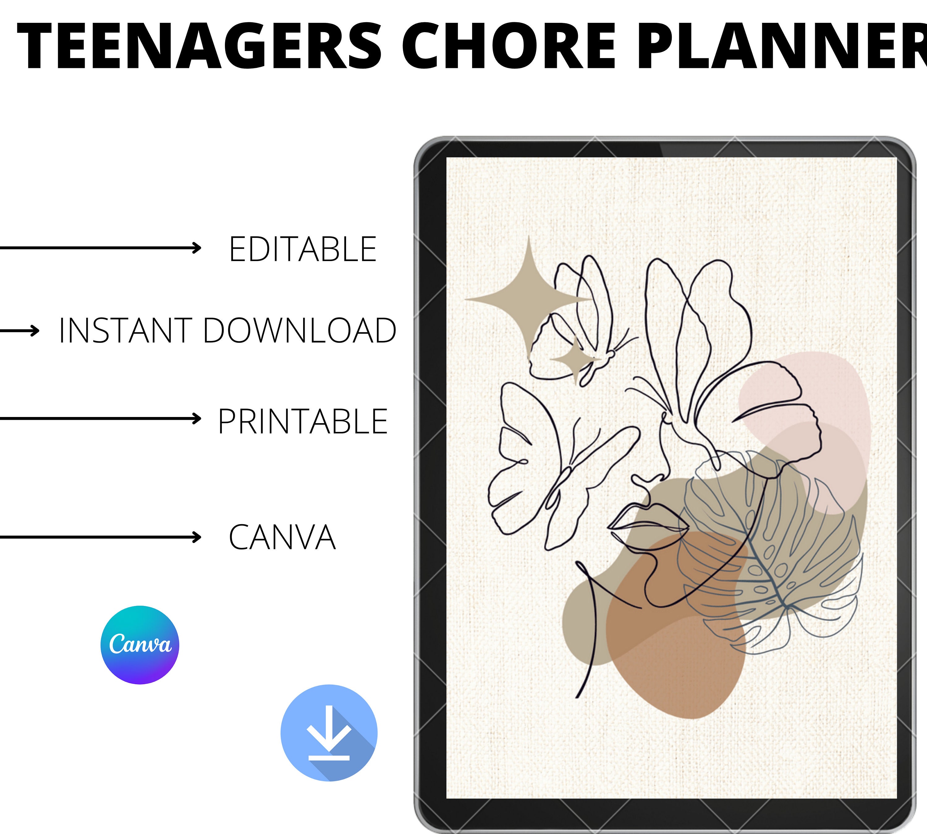 Family Digital Planner Set Chore Tracker Task Chart, Editable Cleaning ...