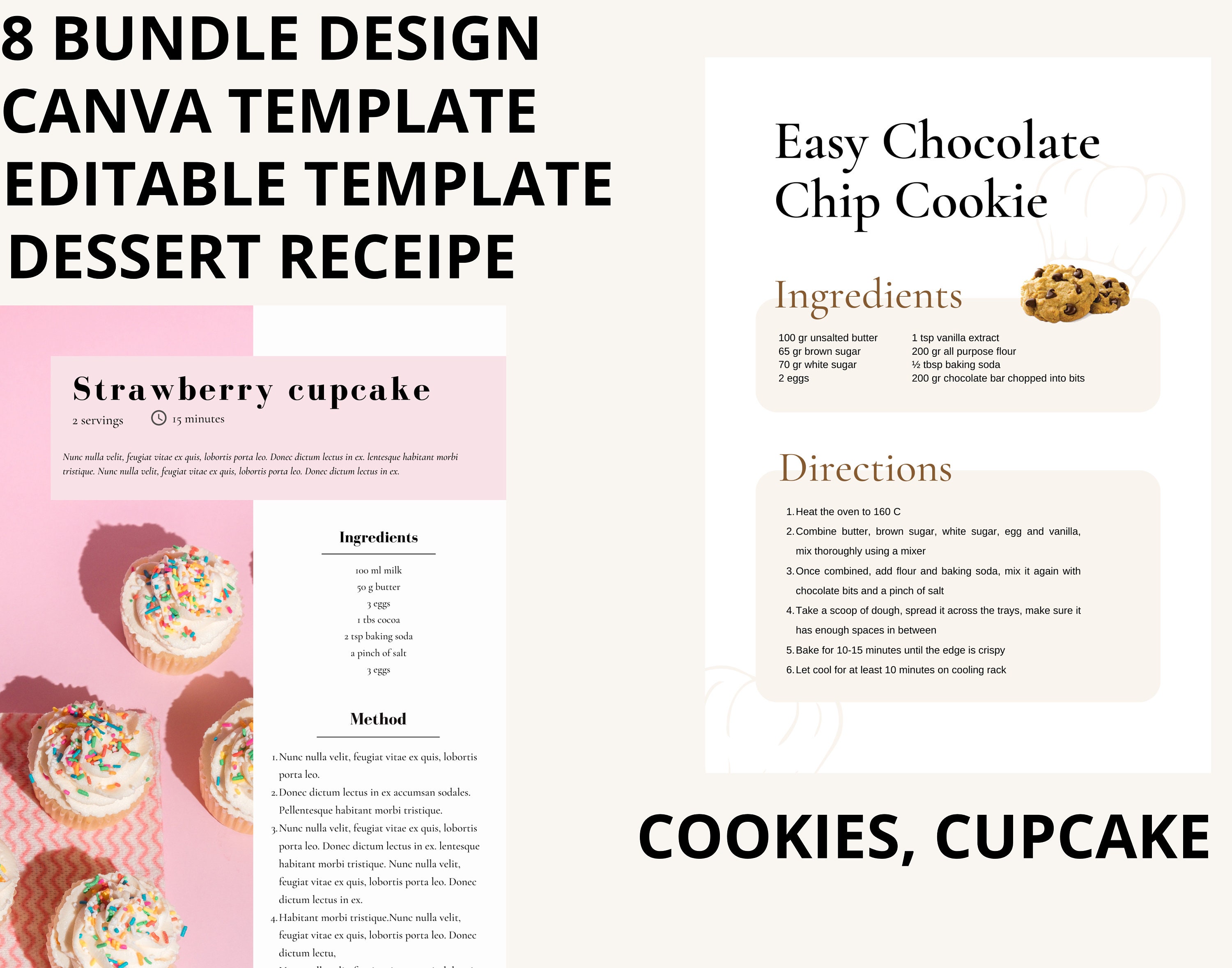 Recipe Template, EDITABLE Recipe Sheet Template, Dessert Recipe ...