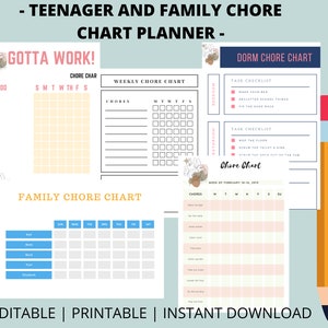 Family Digital Planner Set Chore Tracker Task Chart, Editable Cleaning ...