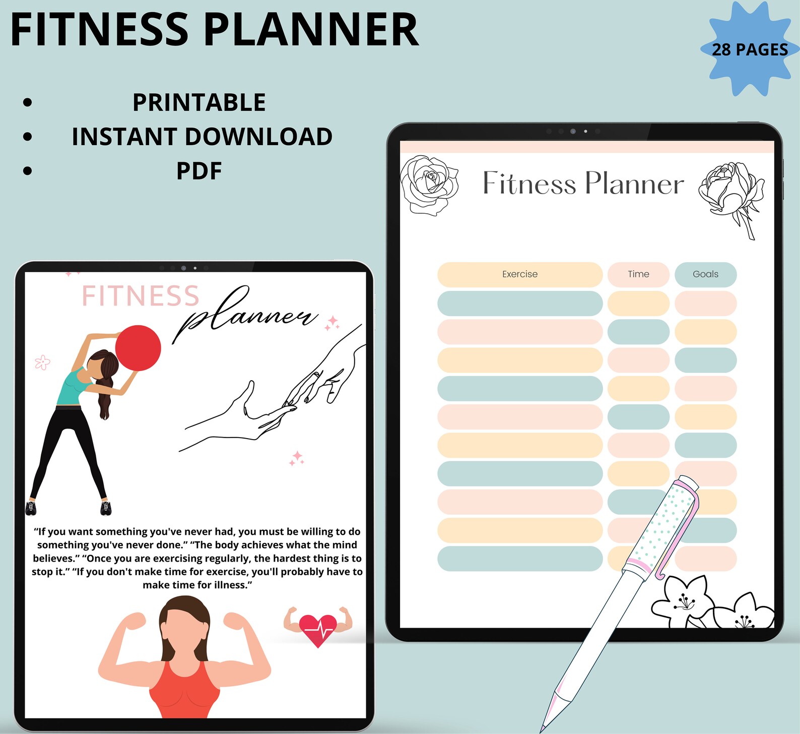 Fitness Planner, Weight Loss Tracker, BUNDLE, Workout Planner Fitness ...