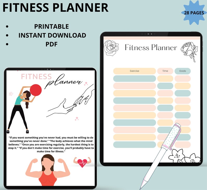 Fitness Planner, Weight Loss Tracker, BUNDLE, Workout Planner Fitness ...