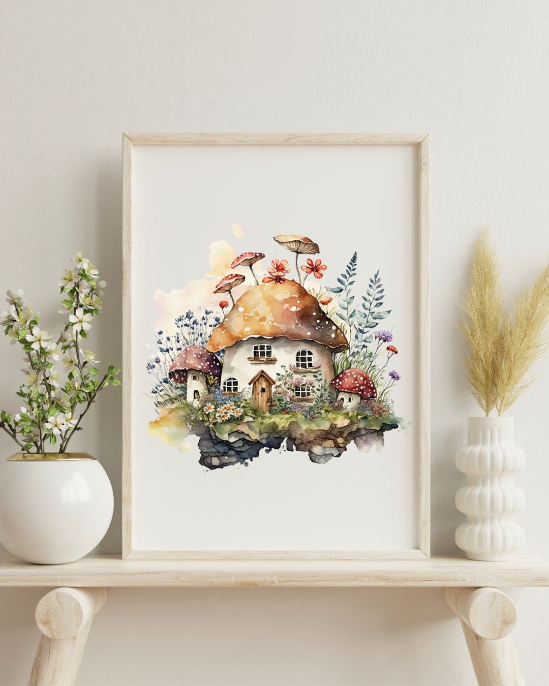 Fairy Tale Folly Mushroom House Illustration | Wall Decor | Cute ...