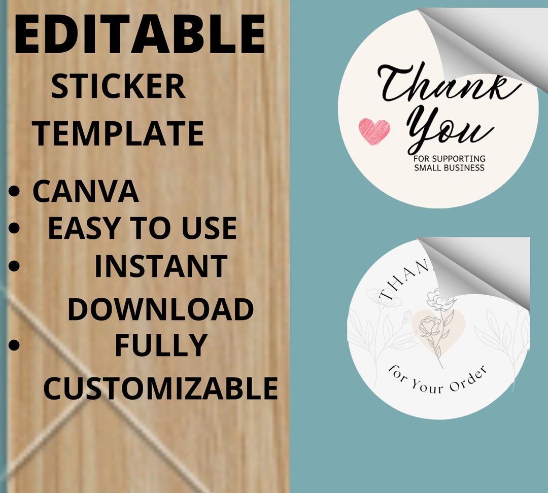 Thank You Sticker Template for Canva, Editable Thank You Stickers ...