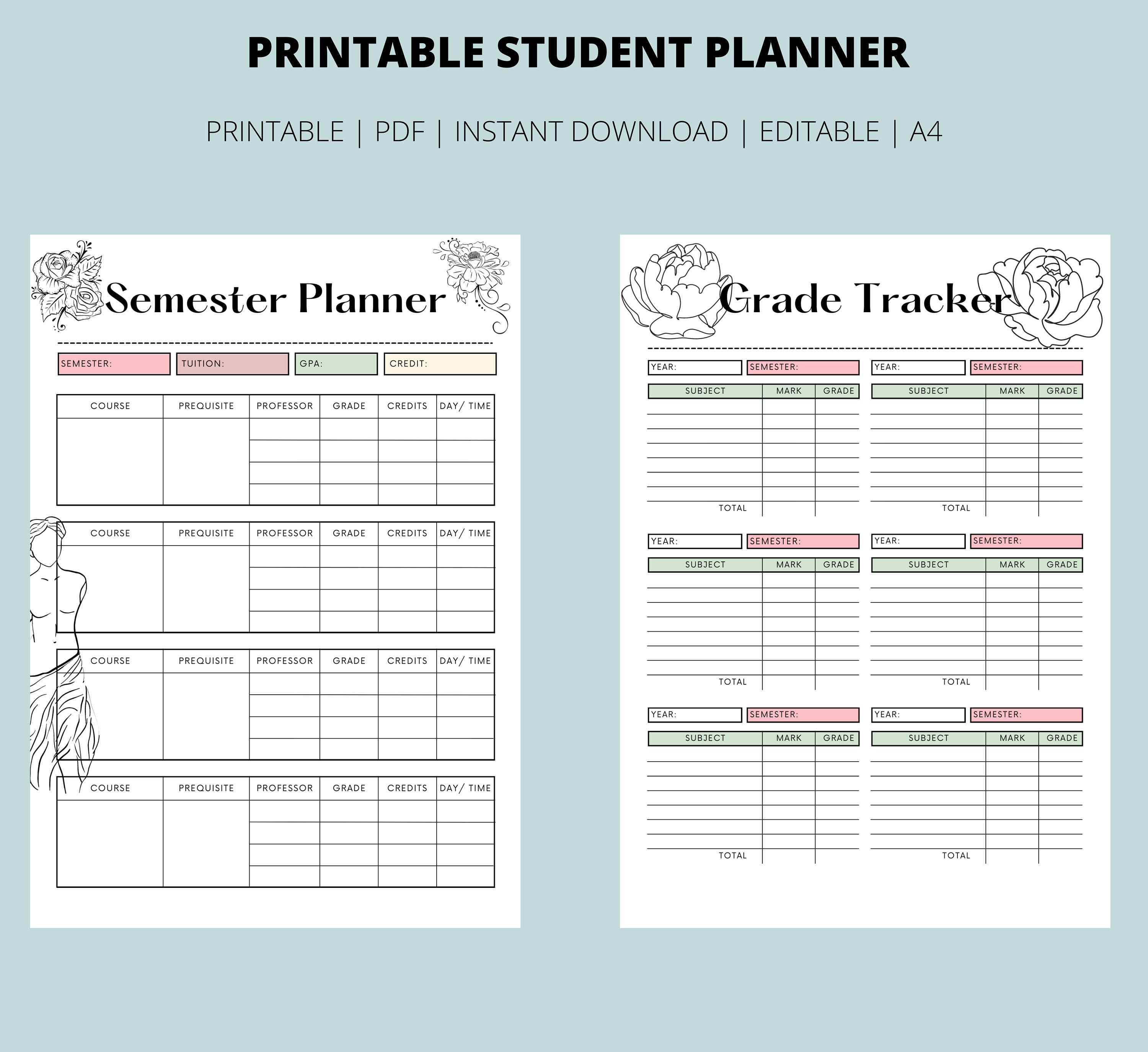Student Planner, Printable, Academic Planner, Student Plan, Academic ...