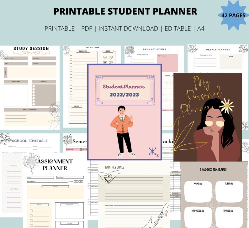 Student Planner, Printable, Academic Planner, Student Plan, Academic ...