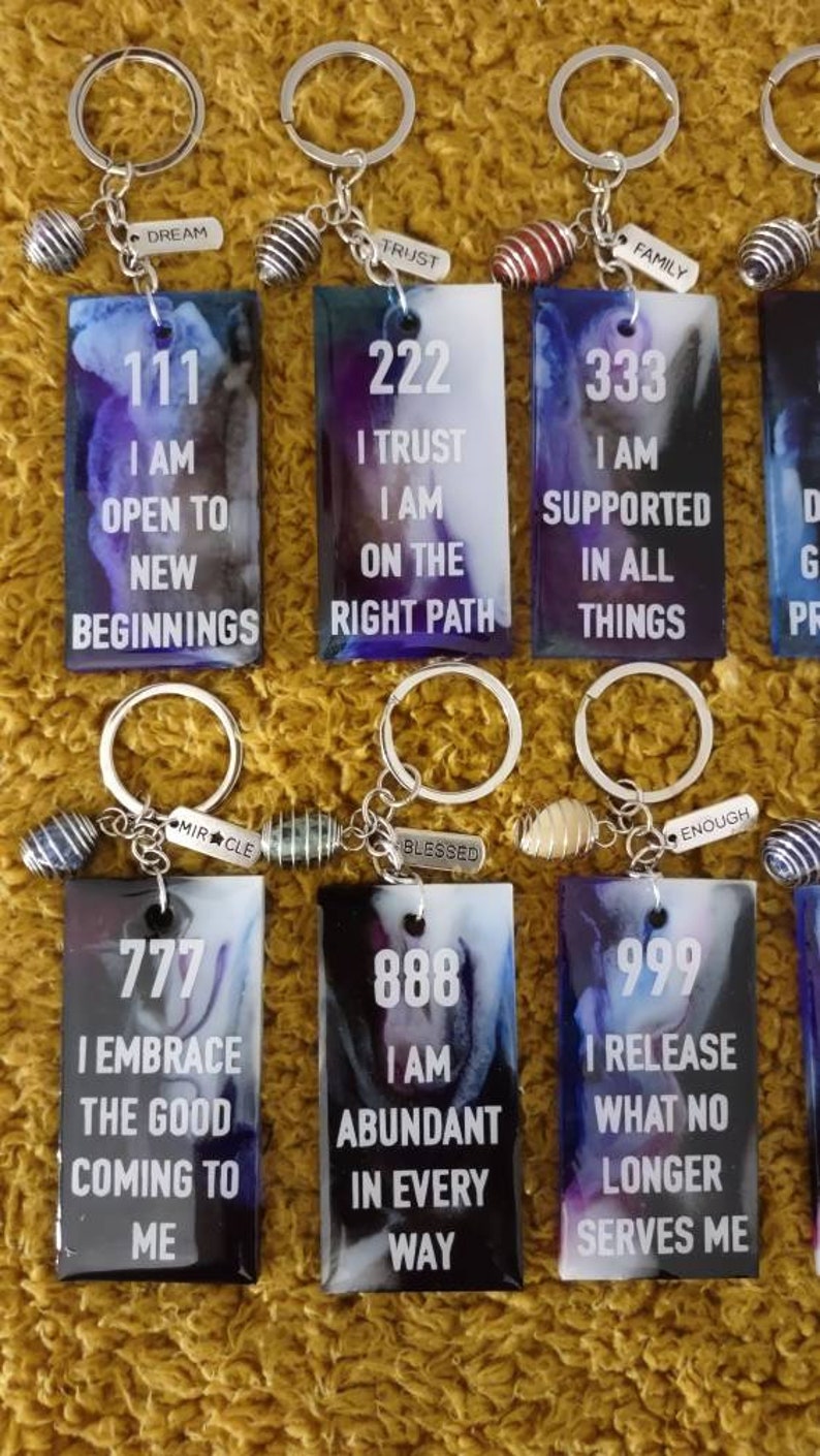 Angel Number Keychains, Key Tags, With Crystals, Epoxy Keychains - Etsy
