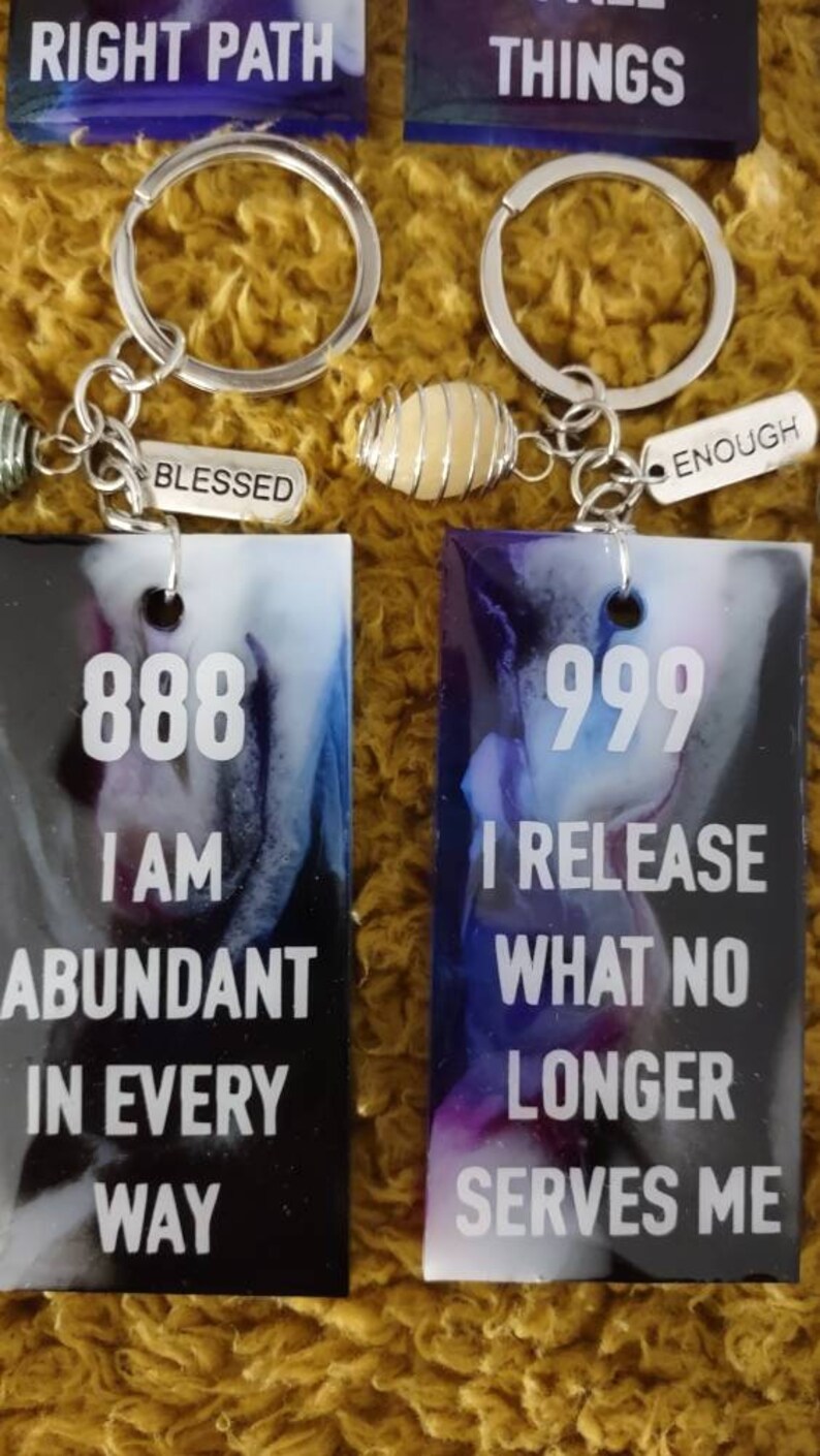 Angel Number Keychains, Key Tags, With Crystals, Epoxy Keychains - Etsy