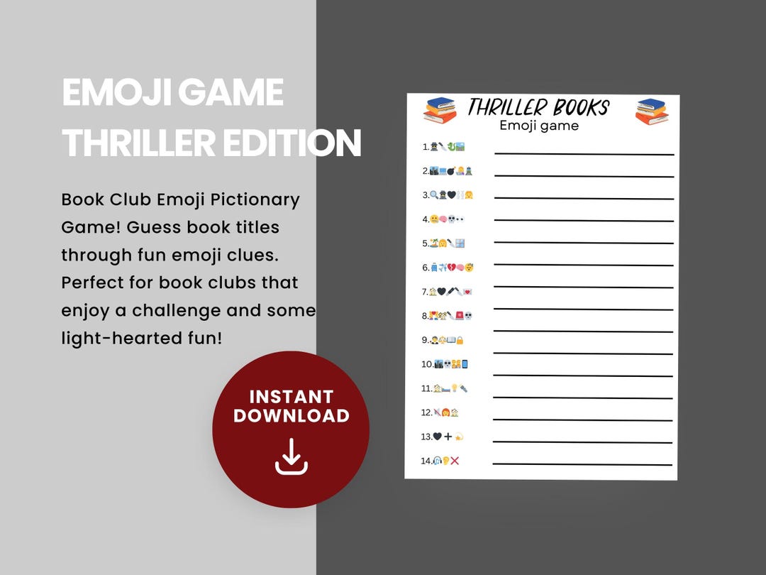 Printable Book Club Emoji Game | Book Club Gathering Fun | Thriller ...