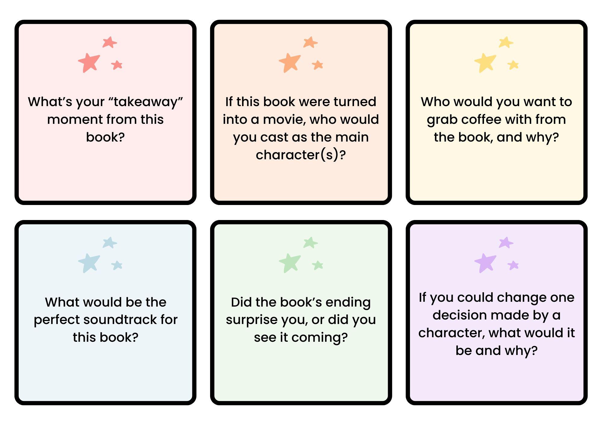Book Club Discussion Questions, Customizable Printable Book Club ...