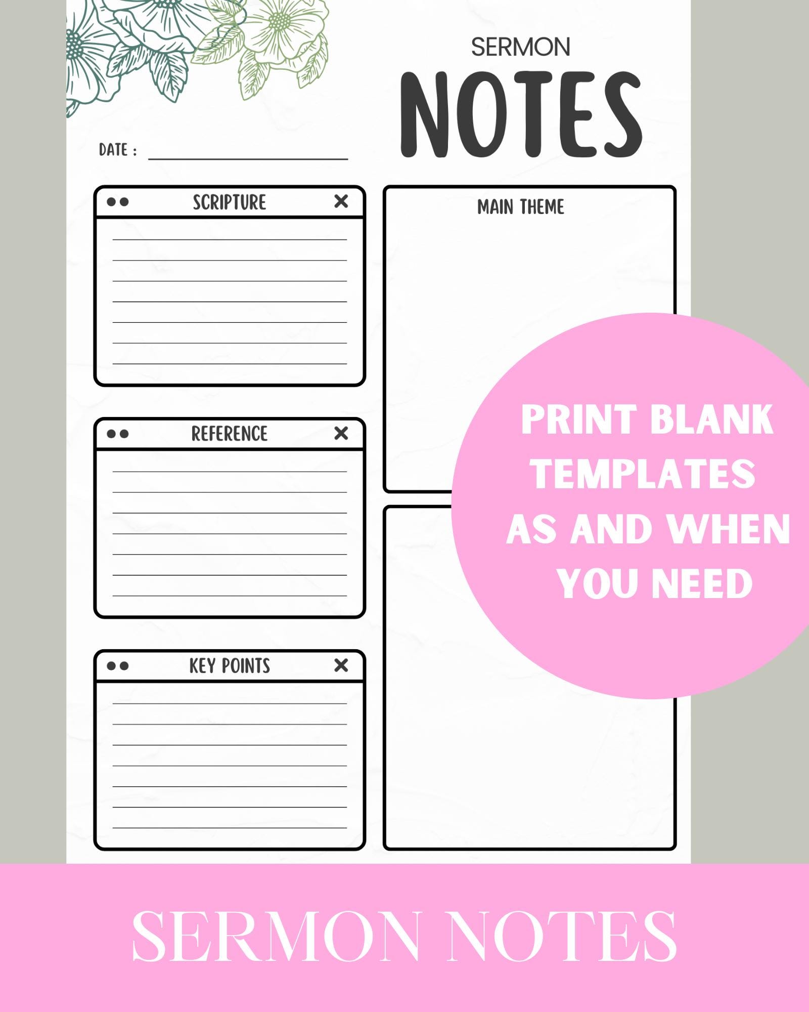 Sermon Notes Template Printable, Colourful Sermon Notes Journal, Cute ...