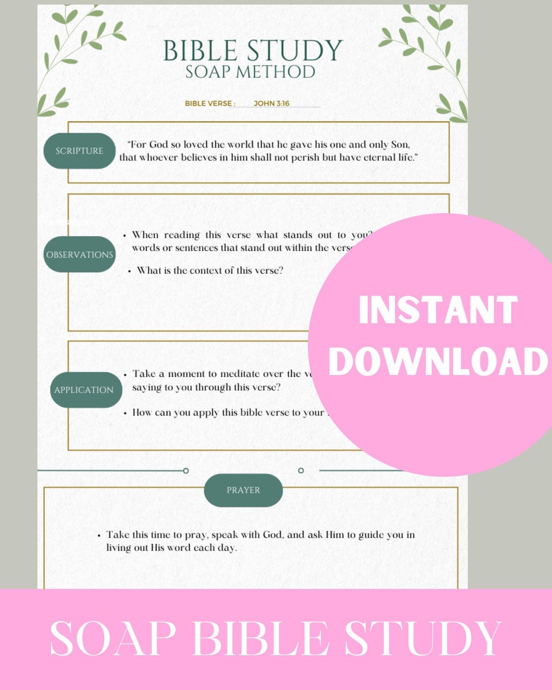 SOAP Bible Study Template Printable | Bible Verse Mapping Guide | Bible ...
