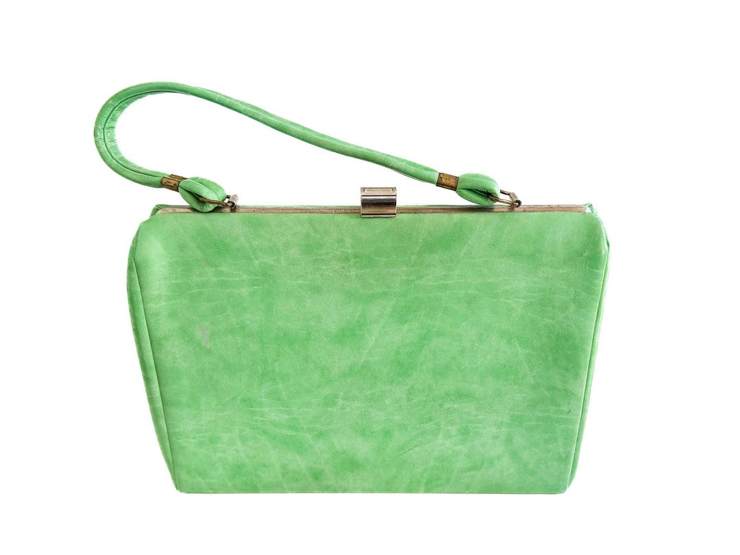Vintage Green Top Handle Purse / Green Evening Bag / Retro Green Purse ...