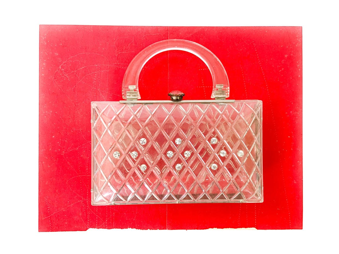 1950s Clear Hard Lucite Purse With Rhinestones / Clear Lucite Purse ...