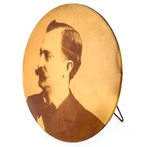 Antique 6" Circular Celluloid Photo Portrait of a Man With Prop Stand ...