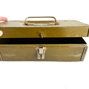 Vintage Metal Olive Green Cash Box / Rustic Metal Box / Vintage Metal ...