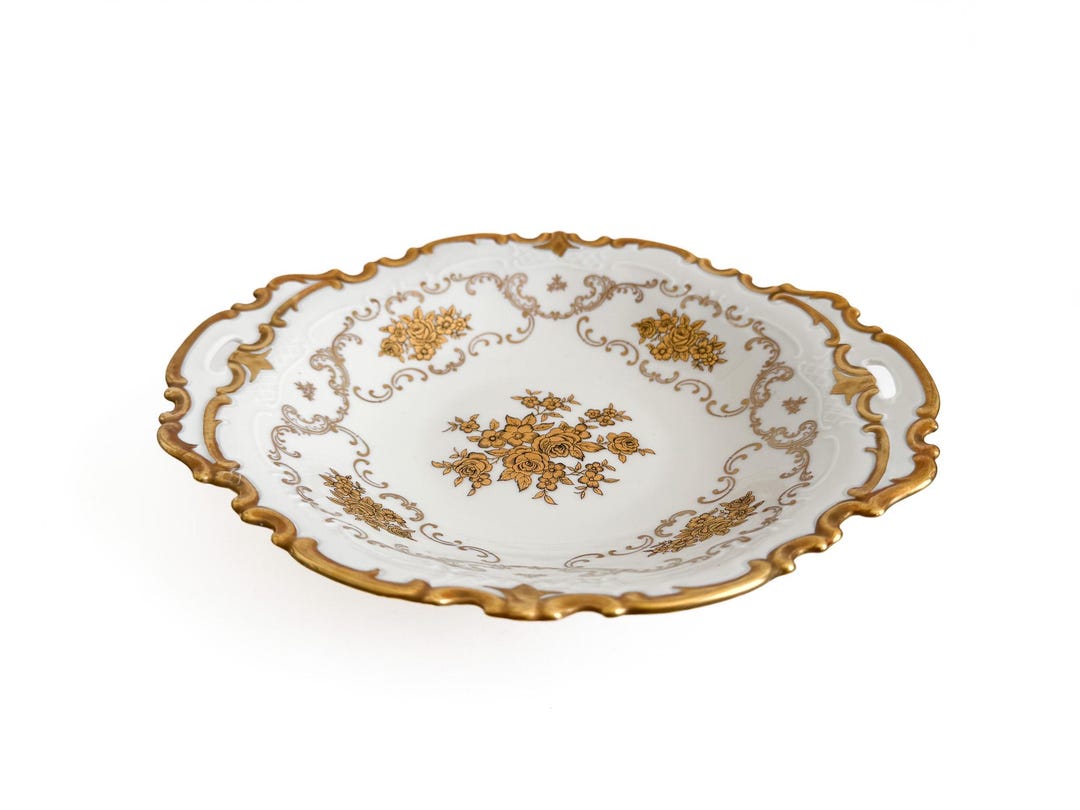 Vintage REICHENBACH White Porcelain and Gold Bowl / Gold Scroll and ...