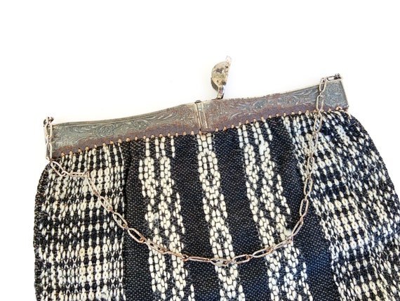 1920s metal bas relief frame black and white woven te… - Gem